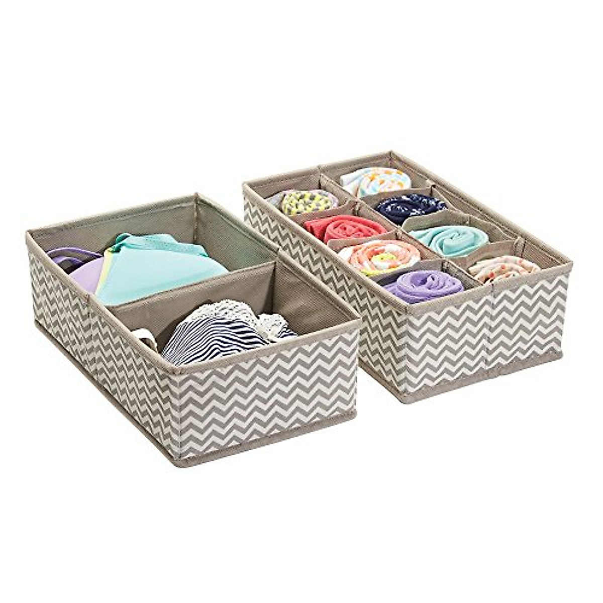 iDesign Chevron, 10 Compartments, InterDesign Fabric Dresser Drawer Storage Organizer for Underwear, Socks, Bras, Tights, Leggings-Set of 2, Taupe/Natural