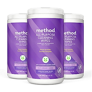 Method All-Purpose Cleaning Wipes, French Lavender, Multi-Surface, Compostable, 70 Count, (Pack of 3)