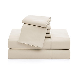 Casual Living Full Sheets Set 6 Piece Cooling Bed Sheets with 4 Envelope Pillowcases Soft Microfiber Deep Pocket Hypoallergenic Machine Washable Bedding Set for Guest or Master Bedroom, Full, Beige