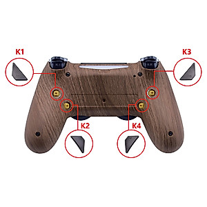 eXtremeRate Wood Grain Patterned Dawn Programable Remap Kit for PS4 Controller with Upgrade Board & Redesigned Back Shell & 4 Back Buttons - Compatible with JDM-040/050/055 - Controller NOT Included