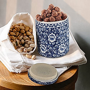 Chinese Traditional Antique Style Blue and White Porcelain Ginger Jar Ceramic Covered Jar Flower Vase with Lid,China Ming Style,China Jingdezhen Design (Cylinder)