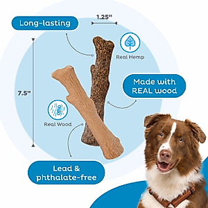 Petstages Dogwood Wood Durable Dog Chew Toys, Real Wood & Calming Hemp, 2-Pack, Medium