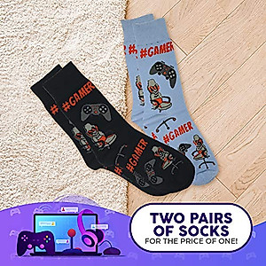Foozys Mens Crew Socks | Late Night Party & Up to No Good Novelty Socks | 2 Pair (Gamer)