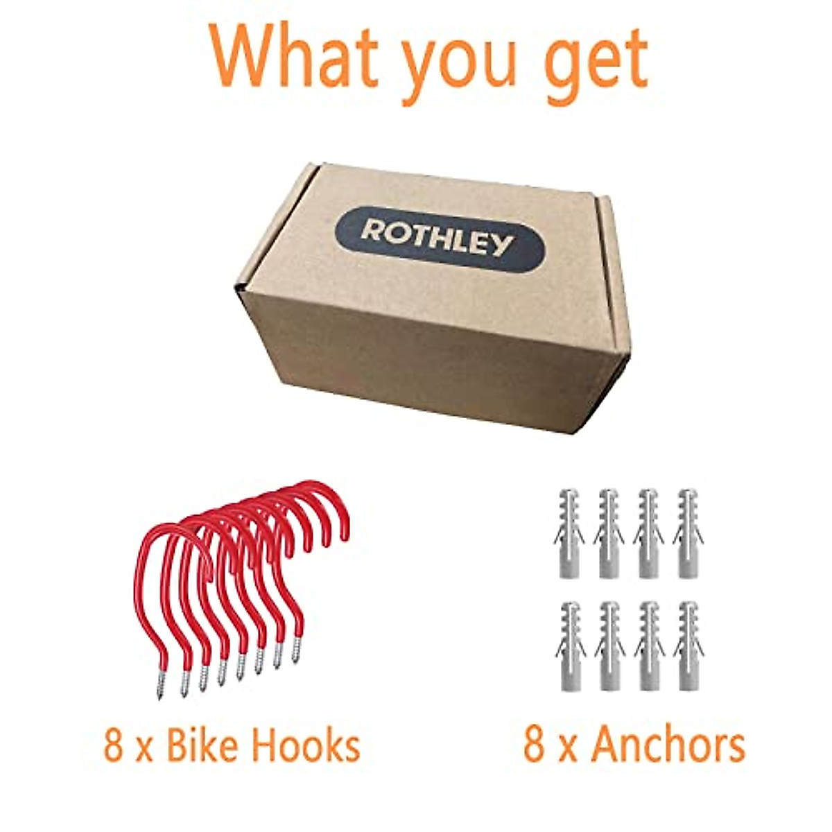 ROTHLEY Garage Hooks Heavy Duty : Bike Hooks for Garage Wall Ceiling Thickened Vinyl Coating Bike Hangers for Garage Large Screw in Storage Hooks Bicycle Hooks for Hanging in Garage (8 Pack,Red)