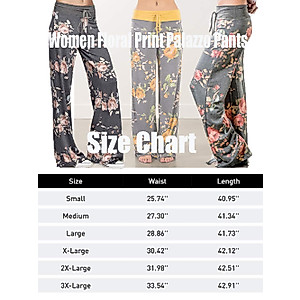 iChunhua Women's Comfy Stretch Floral Print Drawstring Palazzo Wide Leg Lounge Pants(XL,Yellow)