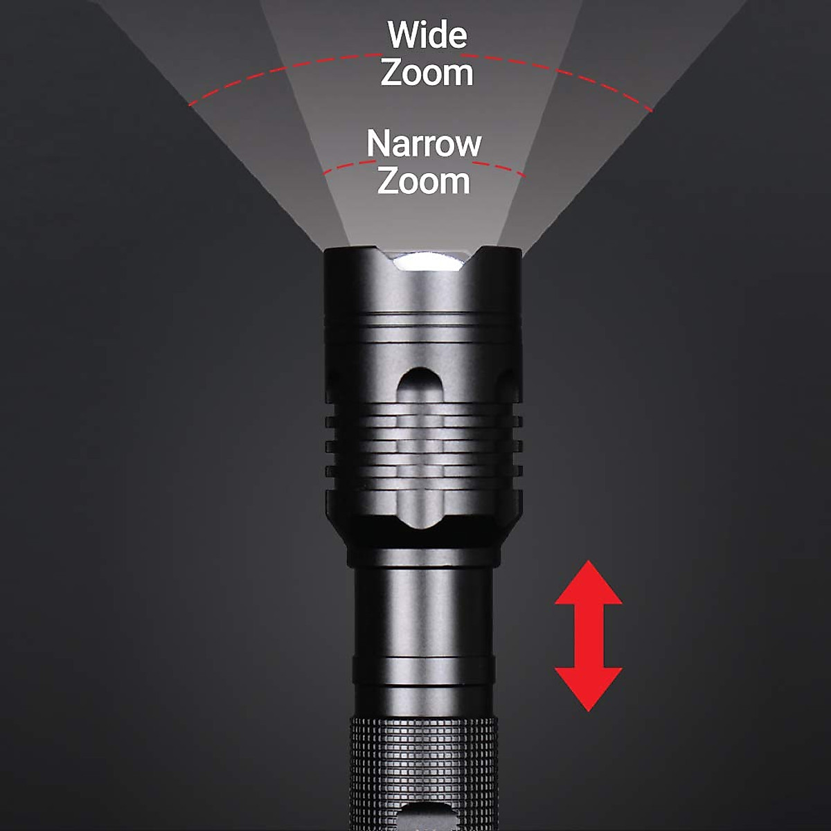 Feit Electric LED Tactical Flashlight - Aluminum Alloy - Zoomable Strike Bezel; Illuminate up to 1,000 feet - Adjustable Brightness from 260-1000 Lumen | Requires 3-C Batteries
