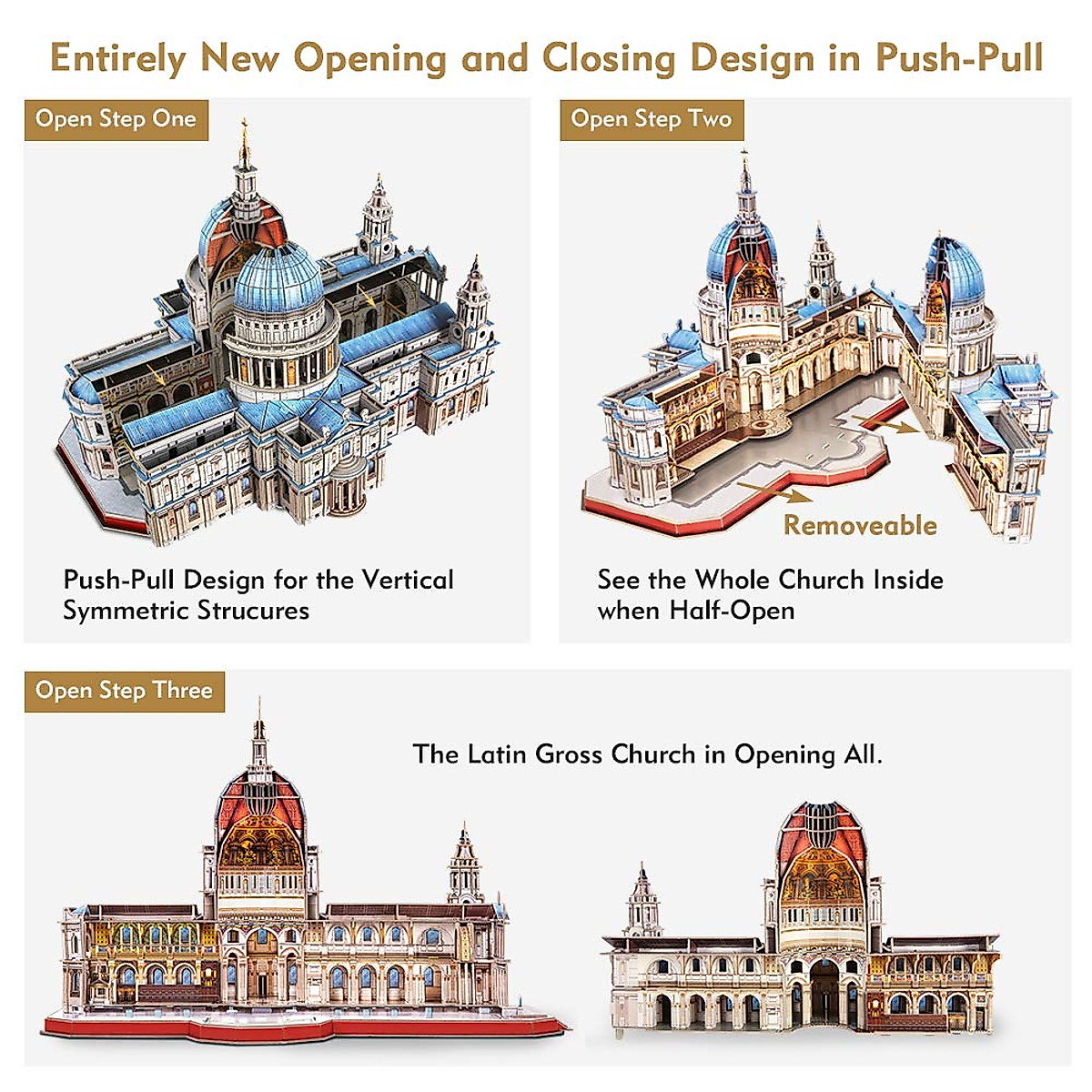 CubicFun 3D Puzzle for Adults Moveable Notre Dame de Paris Church Model Kits Large Challenge French Cathedral Brain Teaser Architecture Building, 293 Pieces Christmas Decorations