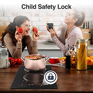 GIHETKUT Double Induction Cooktop, 110V Electric Cooktop 2300W Electric Stove Top with 2 Burner Independent Control, Ultrathin Body, 9 Temperature, Multiple Power Levels, 2 Hour Timer, Safety Lock