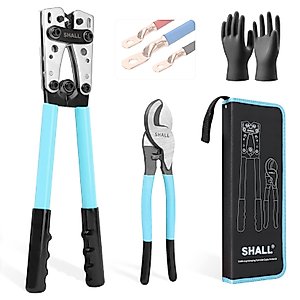 SHALL Battery Cable Wire Lug Crimping Tool Kit for US Copper Lugs AWG 8-1/0, Wire Crimping Tool for Electrical Lug Crimper with Cable Cutter, Heavy Duty Battery Terminal Crimper with Storage Bag