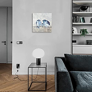 Woxfcart Bird Canvas Wall Art Blue Gray Pictures Decor for Bathroom 13.5"x13.5"