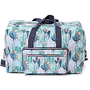 Foldable Travel Duffle Bag for Women Girls Large Cute Floral Weekender Overnight Carry On Bag for Kids Checked Luggage Bag (Z-Cactus)