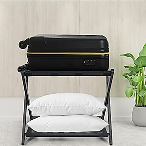 ALAPUR Luggage Rack with Shoe Shelf, Folding Luggage Rack for Guest Room, Suitcase Stand for Hotel Bedroom, Black