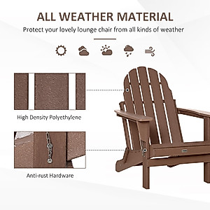 Outsunny Folding Adirondack Chair, HDPE Fire Pit Chair, Weather Resistant Outdoor Chair for Patio, Garden, Backyard, Lawn, Brown