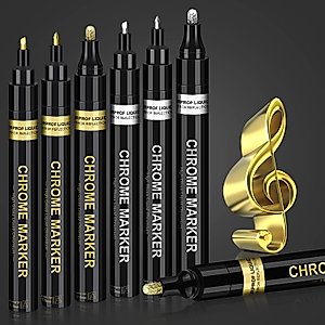 Artugn 6Pcs Oil-based Chrome Mirror Markers - Silver & Gold Permanent Metallic Markers for Model Painting, DIY Projects - Waterproof, Reflective Gloss Pens