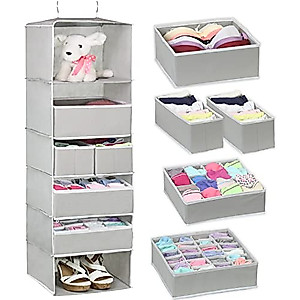 Simple Houseware 6 Shelves Hanging Organizer with Drawers, Grey