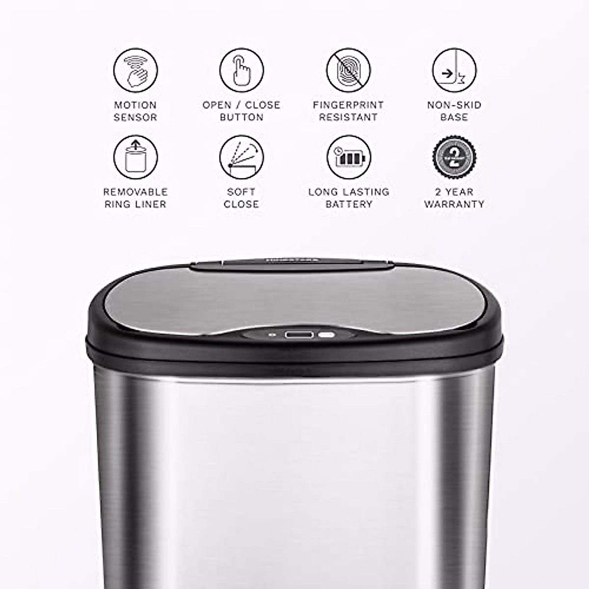 NINESTARS DZT-50-22, 13.2 GALLONS / 50 LTRS, Stainless Steel, Motion Sensor Trash CAN