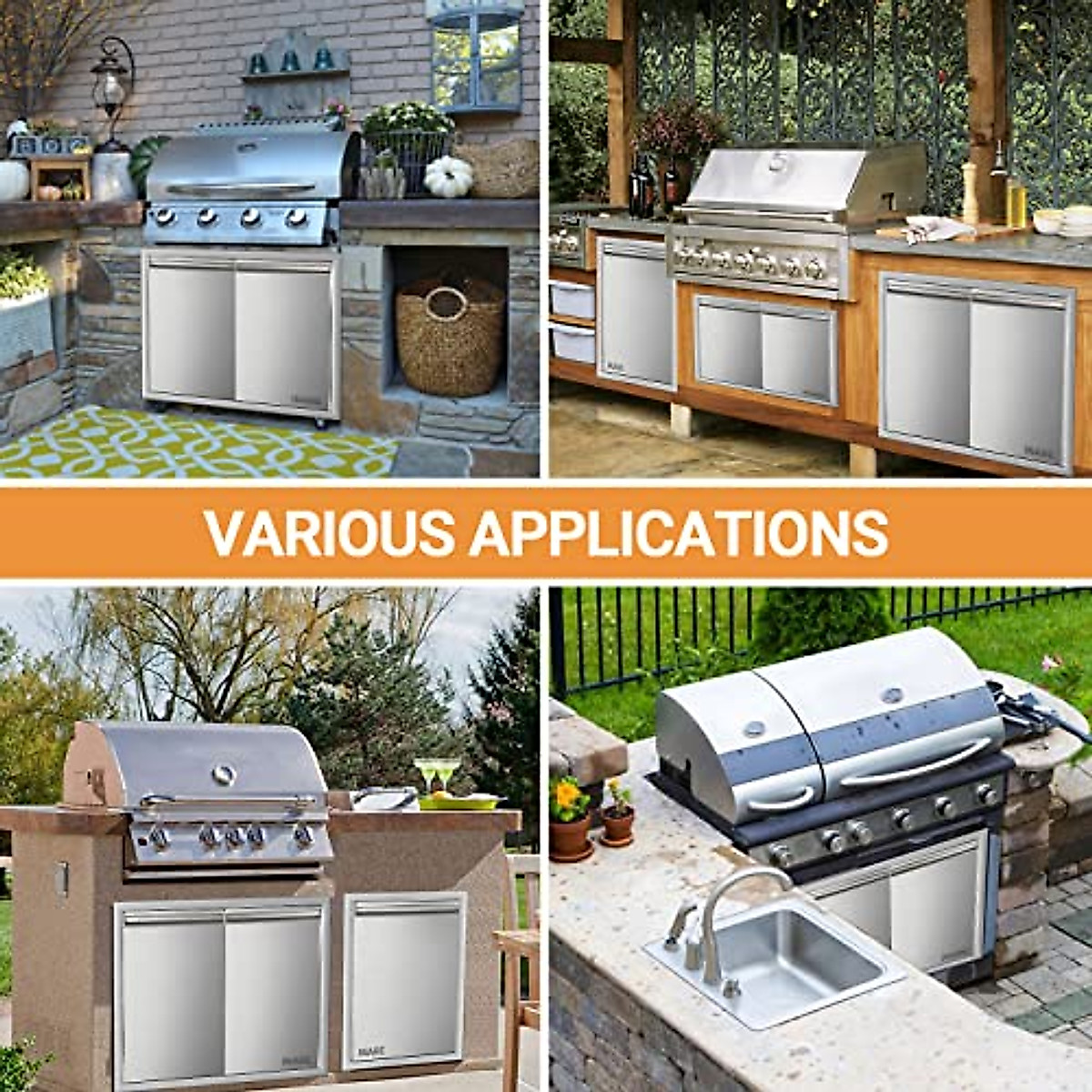 IKARE BBQ Outdoor Kitchen Doors 26 x 24 Inch, Grill Door Stainless Steel Doors, Double Door Access Door for Outdoor Kitchen Island(26 x 24 Inch)