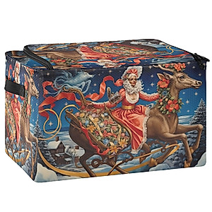 Qilmy Foldable Storage Boxes Santa Claus Large Double Opening Storage Bins with Zipper,Closet Organizers and Storage Cube Basket for Home, Office, Bedroom 237