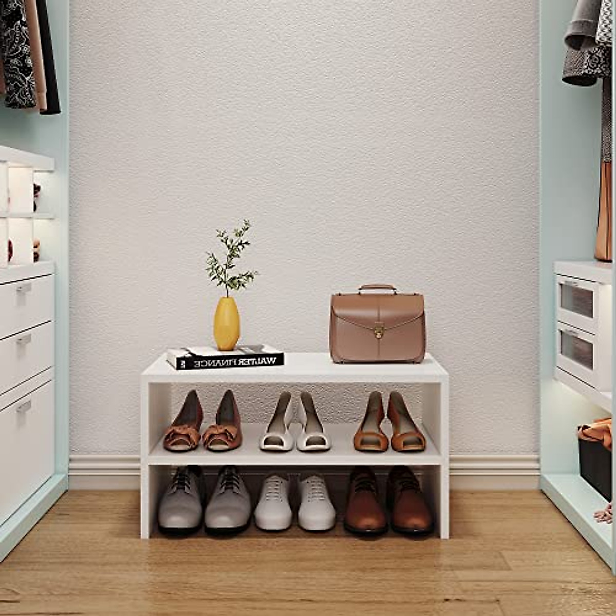 WAHEY Shoes Rack, Stackable 2 Shelf Wood Closet Organizer Unit, FSSR001