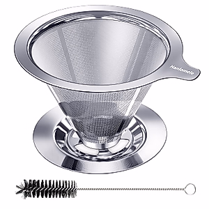 Hanlomele Pour Over Coffee Dripper, Paperless Reusable Coffee Filter, Pour Over Coffee Maker for Single Cup Brew, Double Mesh Design of Stainless Steel Cone Filter for Perfect Extraction (1-4 Cup)