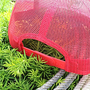 WHISKEY BENT HAT CO. Whiskey Ranch Land & Cattle, Mesh Snapback Trucker Hats w/Rope (US, Alpha, One Size, Red Embroidered)