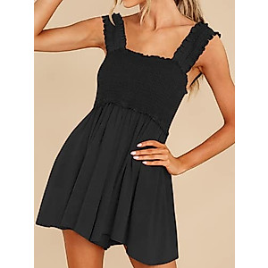 DEEP SELF Romper for Women, Wide Leg Summer One-Piece Shorts Jumpsuit with Straps and Pockets (Large, 1-Black)