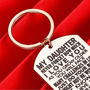 Daughter Gift from Mom Inspirational Keychain Gifts for Adult Teen Girl Women Birthday Valentines Day Mother's Day Graduation Gift to Daughter from mummy Mother in Law Stepmom i Love You (Rose Gold)