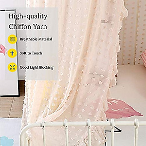 Kids Bed Canopy for Girls, Beige Crib Canopy Princess Hanging Children Canopy Tent, Toddler Girl Canopy Bed Netting for Baby Room Bedroom Reading Nook, Macrame Lace Boho Nursery Canopy with Pom Pom