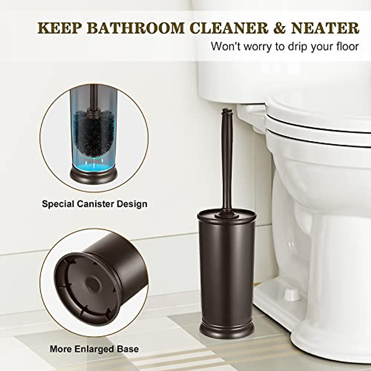 Toilet Bowl Brush Holder Set: Bathroom Deep Cleaning Toilet Scrubber Rim Cleaner with Caddy for Restroom Rv - Hidden Modern Elegant Toilet Clean Decorative Accessories - Bronze