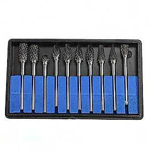 10Pcs Tungsten Carbide Rotary Burr Set, carbide drill bits，Rotary Carving Bits with 1/8” Shank for DIY, Woodworking, Engraving, Metal Carving, Drilling, Polishing
