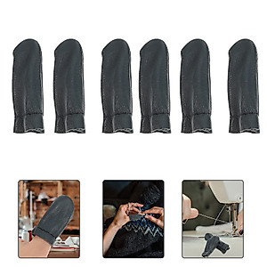 Healifty Needle Felting Leather Finger Protector, Needle Felting Leather Gloves Craft Tools Knitting Finger Thimble Guards Tools for Hand Craft Sewing Needlework 6PCS(Random Color)