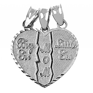 .925 Sterling Silver Textured Mother and Daughters Breakable Heart Pendant Charm - Unbroken One Piece