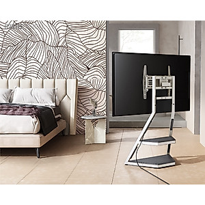 FITUEYES Design Corner TV Stand for 32 43 50 55 65 Inch TVs, Small Spaces Floor TV Stand Rolling TV Cart for LCD/LED Flat Curved Screens, Modern Living Room Television Stands, Eiffel Series, White