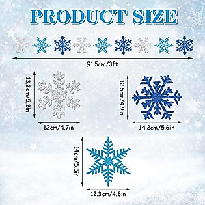 AnyDesign 54Pcs Snowflake Garland Decorations White Blue Glitter Hanging Snowflake Decorations Snowflake Banner for Christmas Winter Wonderland Party Baby Shower Birthday Decoration