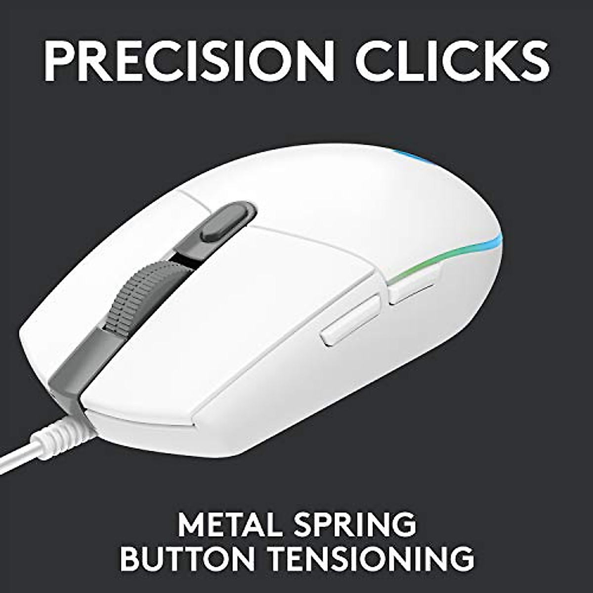 Logitech G203 Lightsync Gaming Mouse with Customizable RGB Lighting, 6 Programmable Buttons, Gaming Grade Sensor, 8 k dpi Tracking, Light Weight (White)