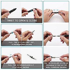 Tools for Men,Cool Gadgets,2 Pack 9 in 1 Multitool Pen Set with LED Light, Touchscreen Stylus, Ruler, Level, Bottle Opener,Flathead, and Ballpoint Pen(Black）