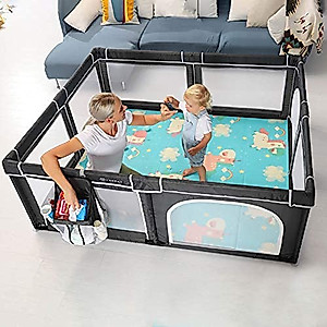 YOBEST Baby Playpen, Playard Kit Includes Play Mat x 1, Ocean Ball x 50, Hanging Diaper Caddy x 1, Indoor Outdoor Kids Activity Center, Infants Fences with Gat (Dark Gray)