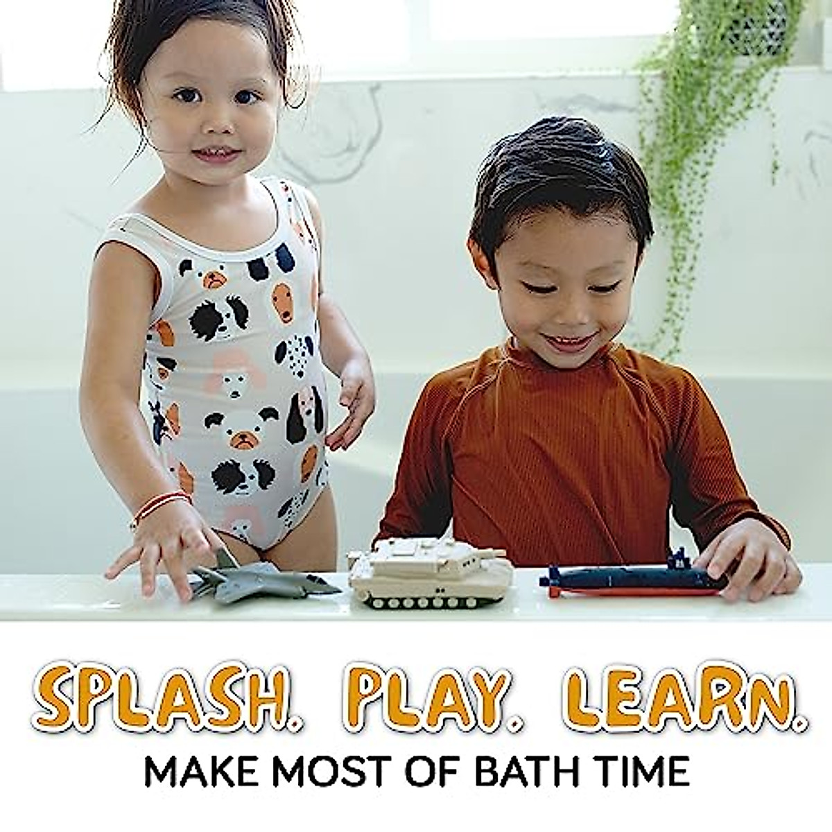 SplashEZ Mold Free Bath Toys for Kids & Toddlers, Sealed No Hole Baby Bath Toys, Soft Durable Military Set, Float on Water, No Mold Design for Shower Tub Pool, Infant Babies Ages 0-1-3-6-12-18 Mo