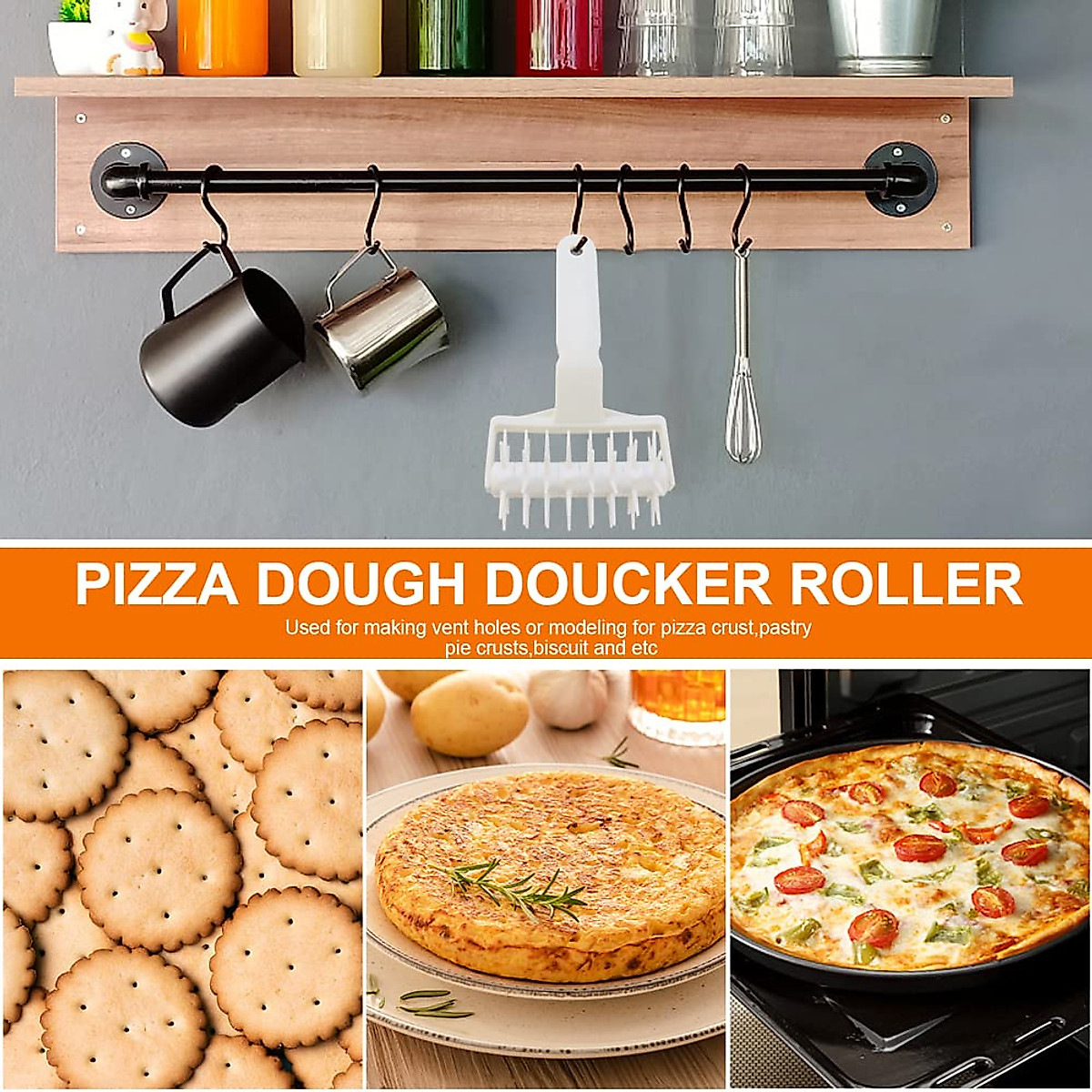 JOGILBOY Dough Docker Pizza Pie Dough Roller Docker Pizza Roller Spikes Time-Saver Dough Docker Hole Punch Crust blistering Killer Baking Tools for Pizza Crust Pastry Dough Pie Pizza Bread