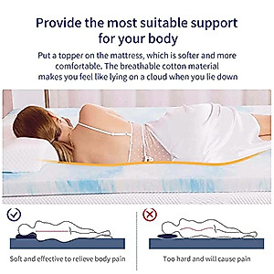 3 Inches Memory Foam Mattress Topper, Gel Infused Ventilated Bed Topper, Soft Foam Topper for Pressure Relieving (Queen)