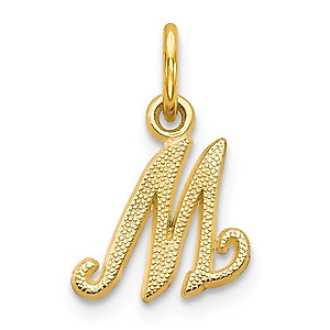 Solid 14k Yellow Gold Casted Initial Letter M Alphabet Charm Pendant - 16mm x 7mm