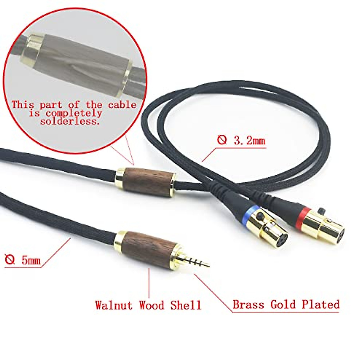 NewFantasia 2.5mm Balanced Cable 6N OCC Copper Silver Plated Cord 2.5mm Trrs Balanced Male Compatible with Audeze LCD-2, LCD-4, LCD-3, LCD-X, LCD-XC Headphones Walnut Wood Shell 2.1m