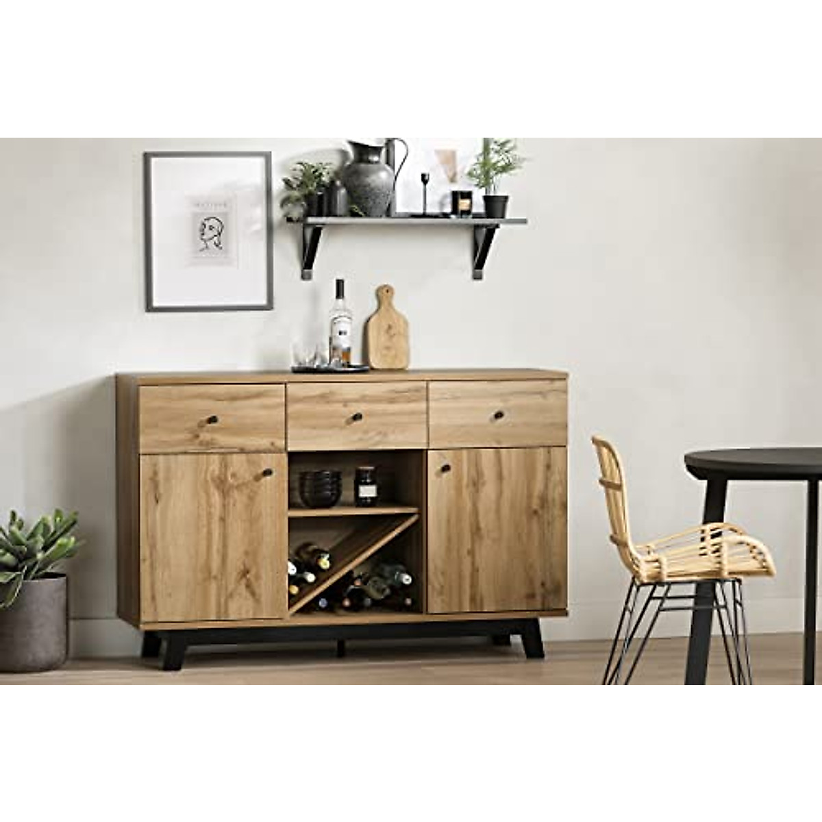 South Shore Bellami Buffet with Wine Storage, Nordik Oak