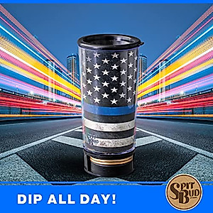 Blue Lives Matter by Spit Bud - The Ultimate Spittoon for Chew - Portable Dip & Snuff Cup with Lid, Pop Tab, Spill-Proof Funnel, Can Cutter & Holder - Fit in Cup Holders - Holds 8oz - Made in USA