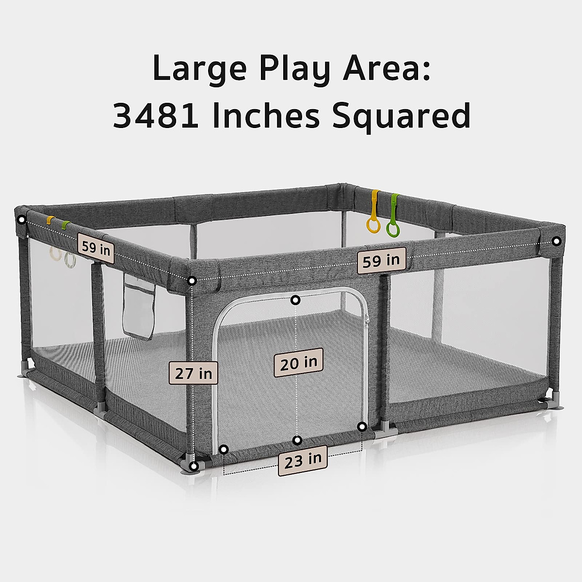 UANLAUO Baby Playpen, Sturdy Playpen for Babies and Toddlers, Safety Baby Play Yards, Easy Assembly Large Baby Playpen for Babies, Anti-Collision BPA-Free Breathable Mesh Play Pen, 59in X 59in (Gray)