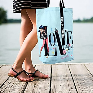 ZonLi Cute Tote Bag Aesthetic Miraculous Ladybug Cavas Tote Bag Funny Eco Reusable Book Beach Bags Shoulder Bag with Inner Pockets for Kids Students Girl Gifts Ideas Birthday Easter Saint Patrick