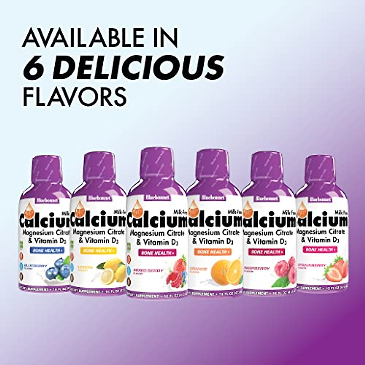 Bluebonnet Nutrition Liquid Calcium Citrate Calcium Citrate, Magnesium Citrate, Vitamin D3, Bone Health, Gluten Free, Soy Free, Milk Free, Kosher, 16 fl oz, 32 Servings, Mixed Berry Flavor