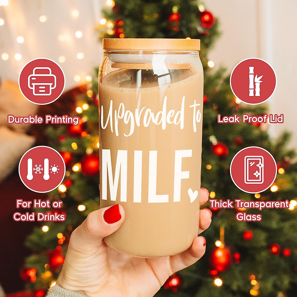 Fairy's Gift 16 oz New Mom Glass Cup w/Lid & Straw, Funny New Mom Gifts for Women - Christmas, Postpartum, Pregnancy Gifts for Expecting Mom, Pregnant Women, Mom to Be, Gifts for 1st Time Mom