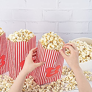 Restaurantware Bag Tek 2 Ounce Popcorn Bags 100 Disposable Paper Popcorn Bags - Greaseproof Striped Red Paper Concession Popcorn Bags For Movie Nights Theaters Carnivals And More
