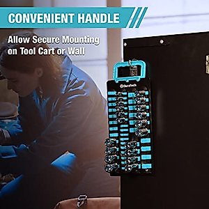 DURATECH Socket Organizer, 48-Piece Portable Socket Holder with Handle, ABS Socket Tray Wall and Tool Cart Mounted, 1/4", 3/8", 1/2" Drive Socket Organizer Tray, Blue(Socket not Included)